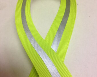 Neon Lime Reflective Glo Grosgrain Ribbon Silver Reflective | Etsy