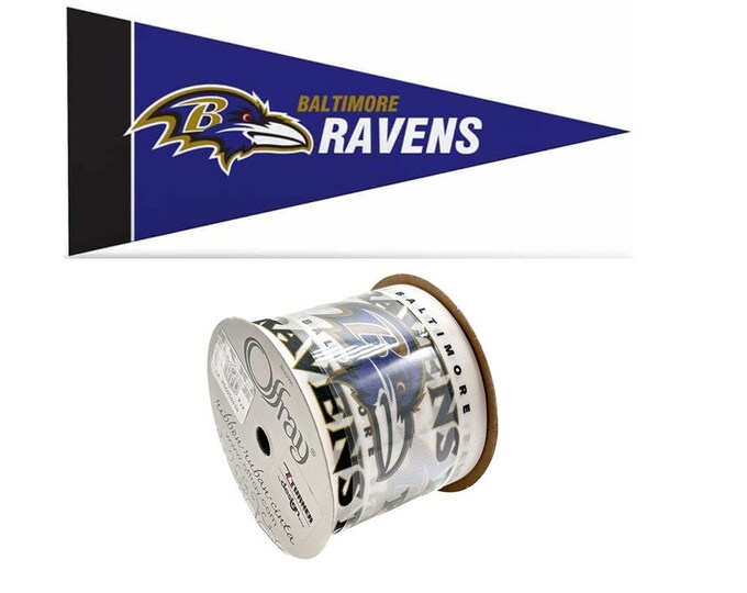 2.5 NFL Baltimore Ravens Ribbon, 9 Feet & Mini Pennant, Licensed NFL ...