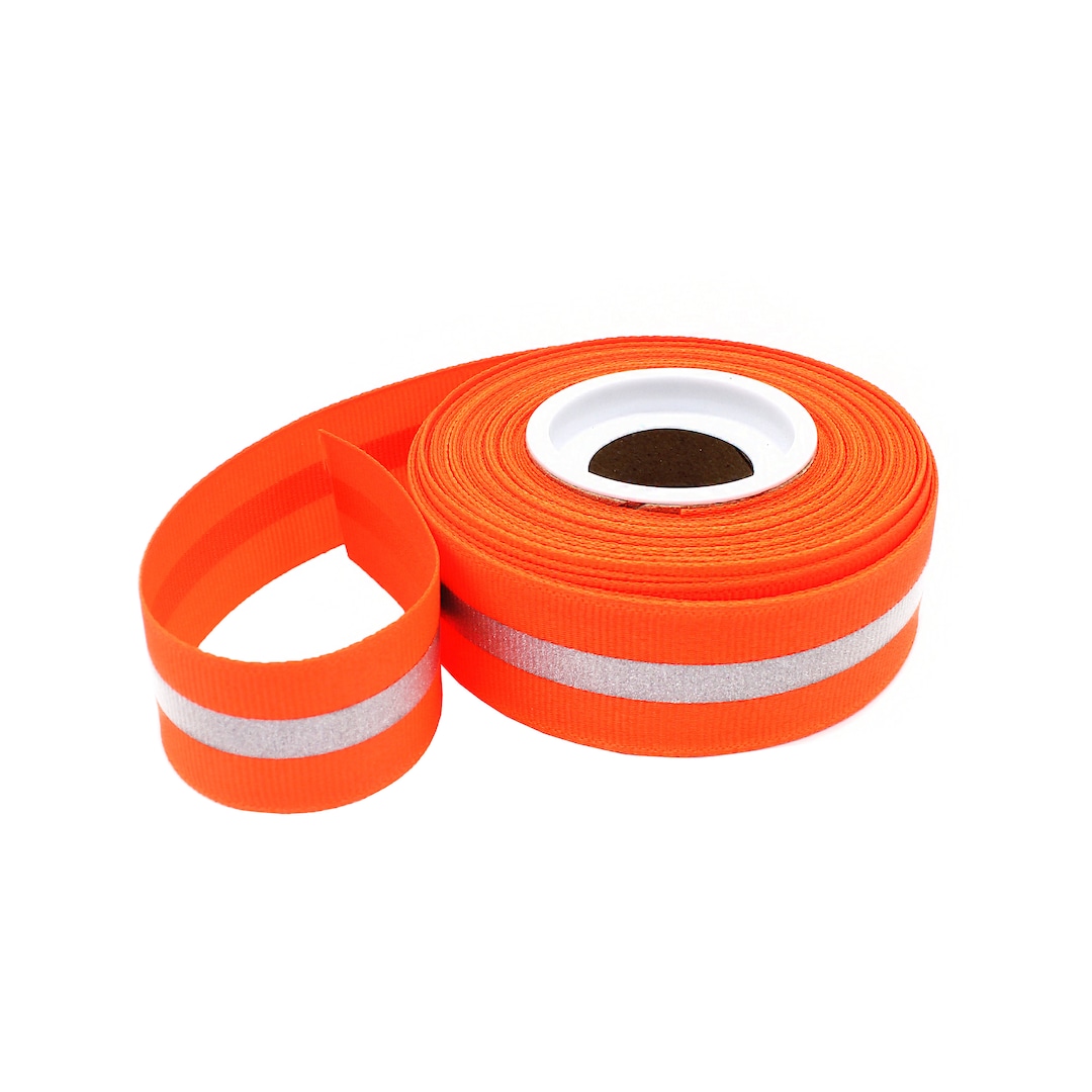 5/8" Neon Orange Reflective Glo Grosgrain Ribbon - Silver Reflective ...
