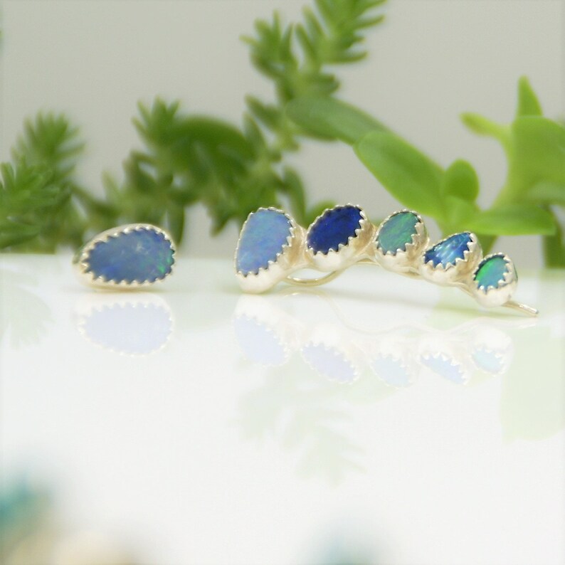 Opal Ear Climber | Ear Crawler | Opal Earrings | Opal Studs | Ear ...
