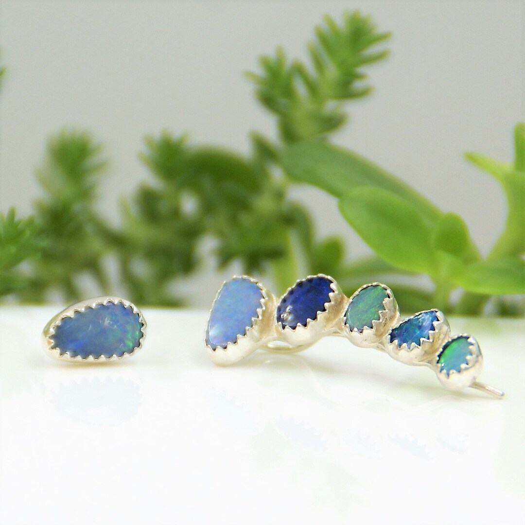 Opal Ear Climber | Ear Crawler | Opal Earrings | Opal Studs | Ear ...