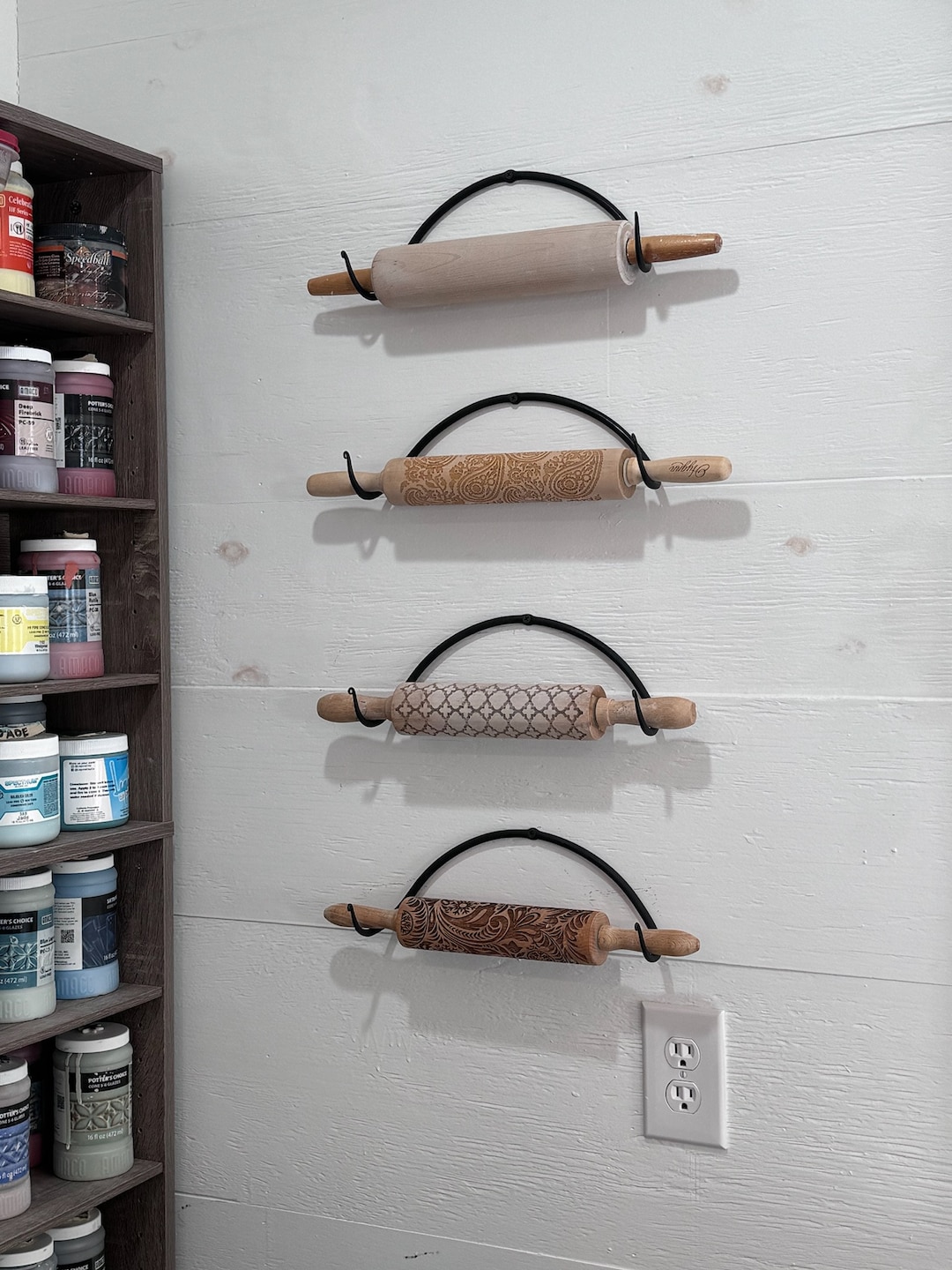 Hand Forged Steel Rolling Pin Hooks - Rustic Kitchen Decor - Pottery ...