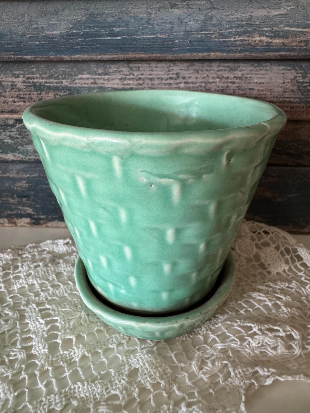 Vintage 50’s Turquoise Planter With Saucer Attached - Etsy