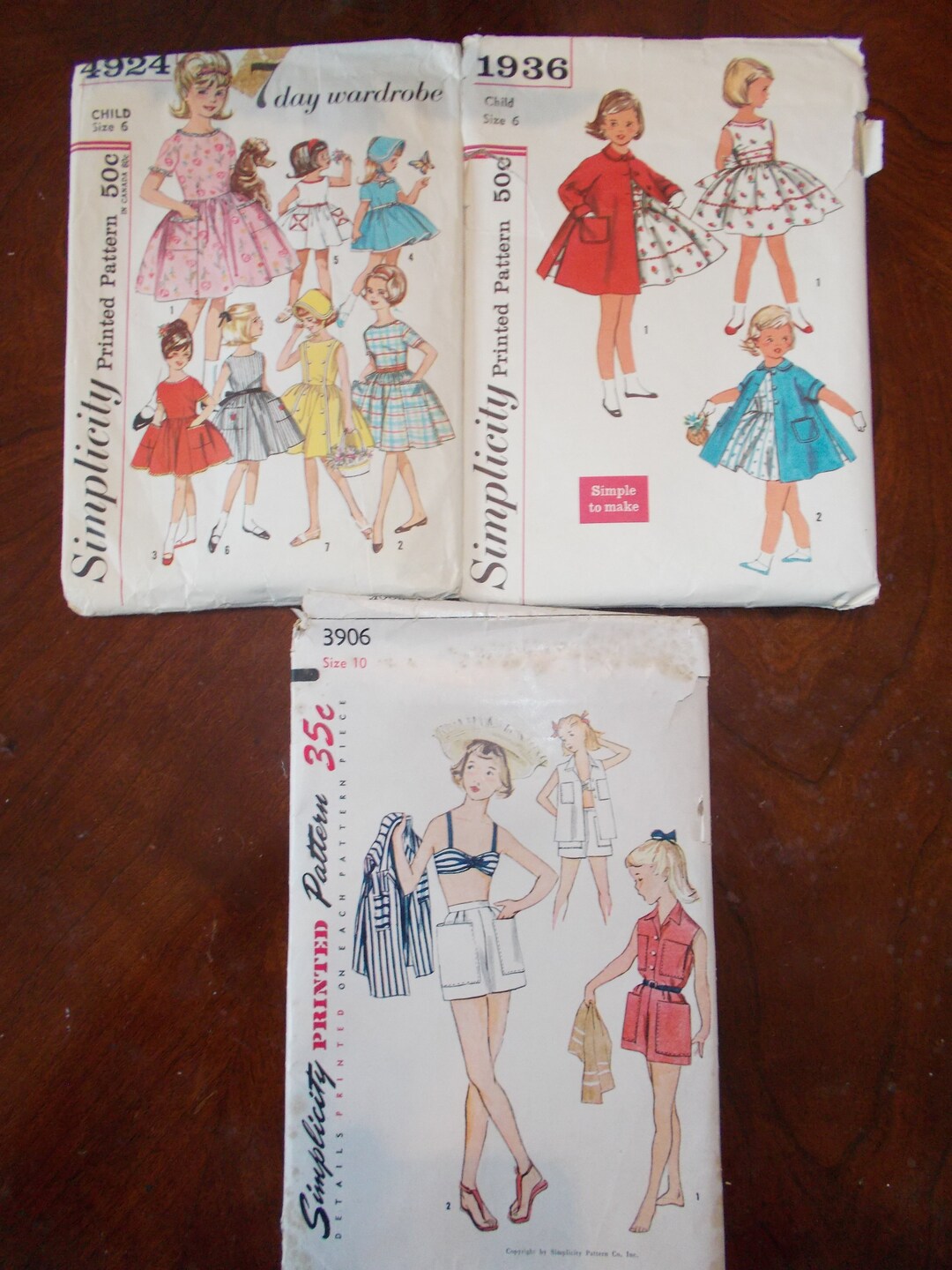 Vintage 60's Simplicity Sewing Patterns for Girls Clothing #1936- 4924 ...