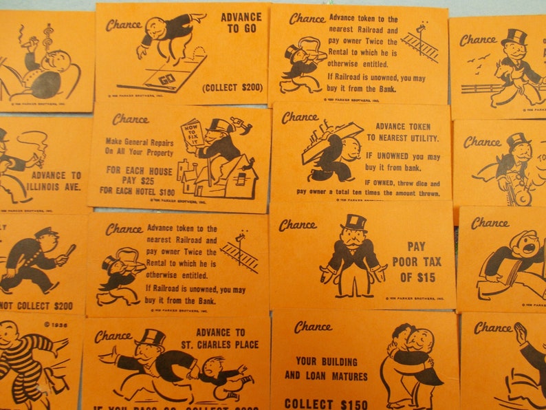 Vintage Monopoly Chance Cards 16 Assorted Monopoly Game | Etsy