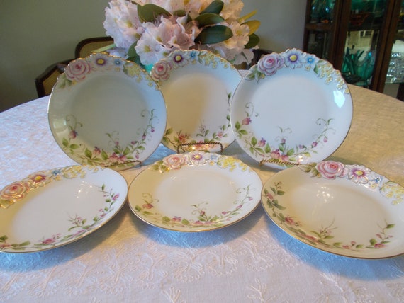 Vintage Hand Painted Fine China Plates Set of Six - Etsy