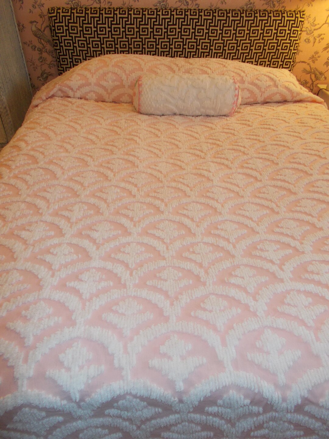 Vintage 50's Pink Chenille Bedspread Flower Pattern With Fringe Full ...