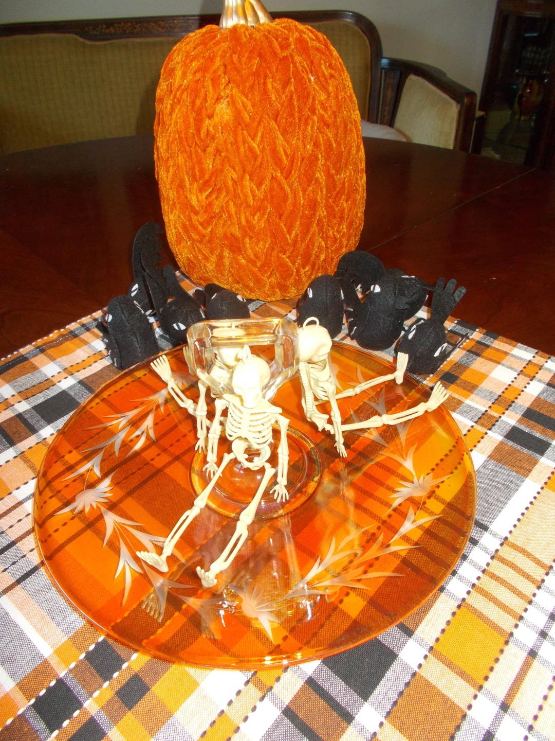 Vintage Depression Glass Sandwich Server Orange & Clear Glass Fall ...