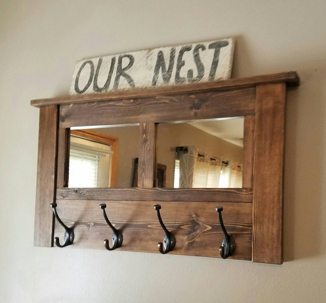 Coat Rack, Wall Coat Rack, Mirrored Coat Rack, Rustic Coat Rack, Wooden ...