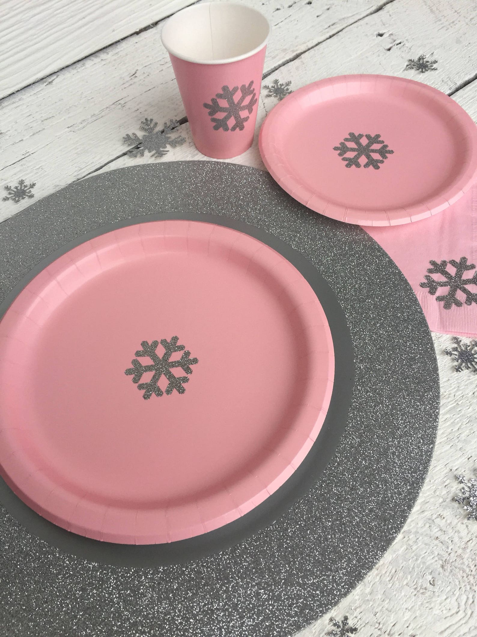 Pink and Silver Snowflake Cups, Plates, and Napkins, Winter Wonderland ...