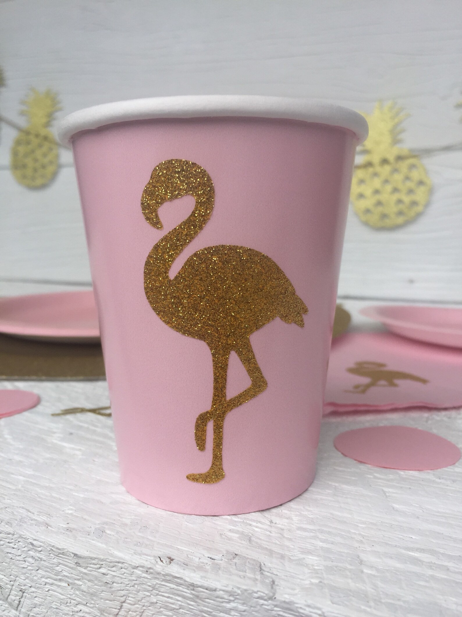 Pastel Pink and Gold Flamingo Party Cups, Plates, and Napkins, Lets ...
