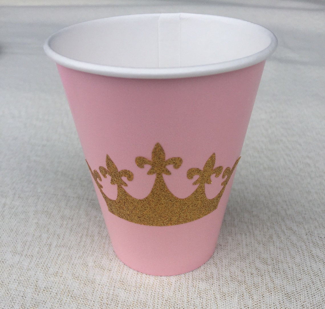 Princess Crown Pink and Gold Glitter Party Cups, Plates and Napkins ...