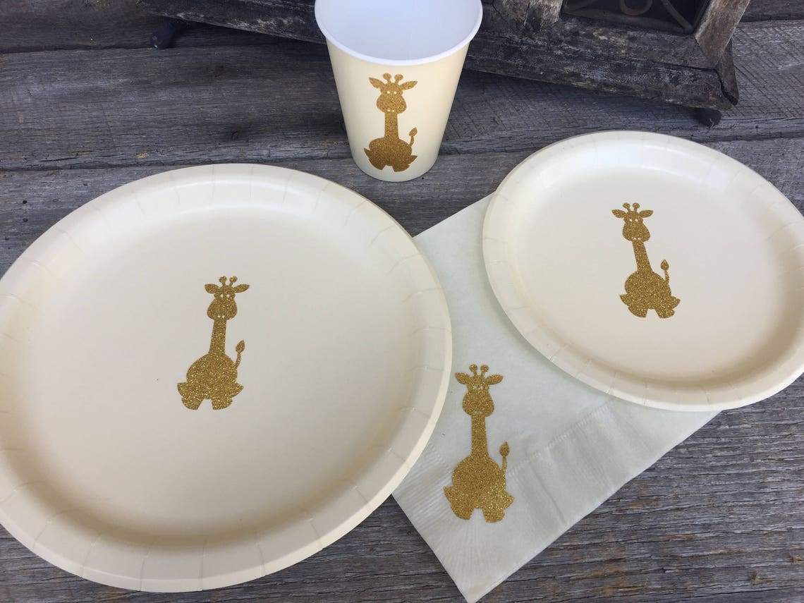 Giraffe Party, Giraffe Cups, Plates, Napkins, Giraffe Gold Glitter ...