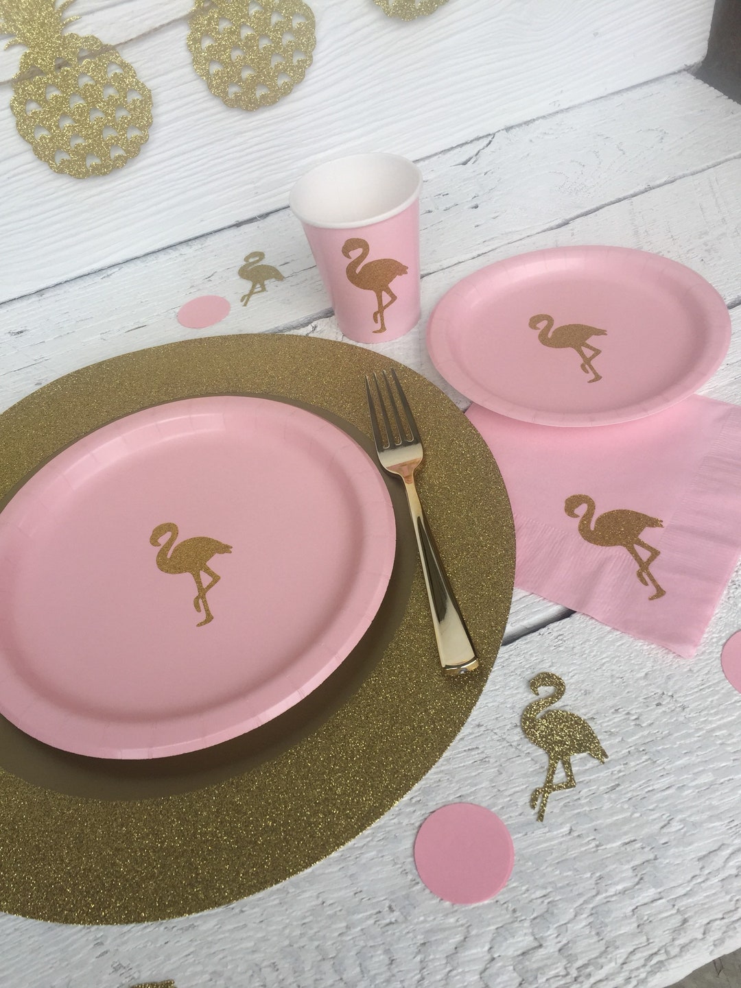Pastel Pink and Gold Flamingo Party Cups, Plates, and Napkins, Lets ...