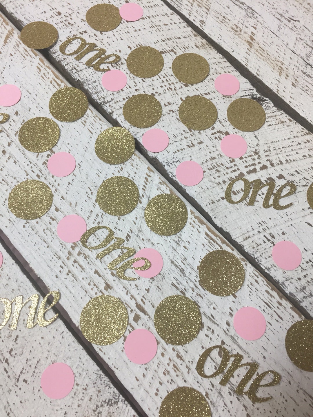 Gold Glitter ONE and Pink Circle Confetti, 50 Pieces, Prince or ...