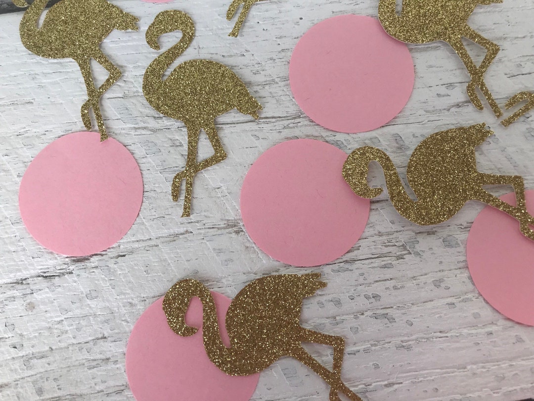 Pink and Gold Glitter Flamingo Confetti, 50 Pieces, Flamingo Birthday ...