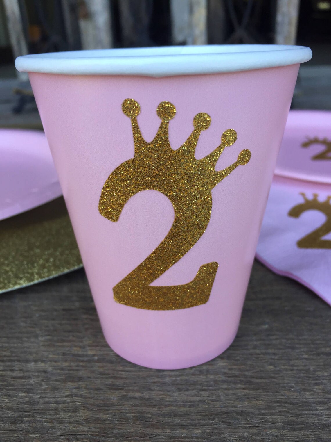 Second Birthday Pink and Gold Glitter "2" Princess Cups, Plates, and ...