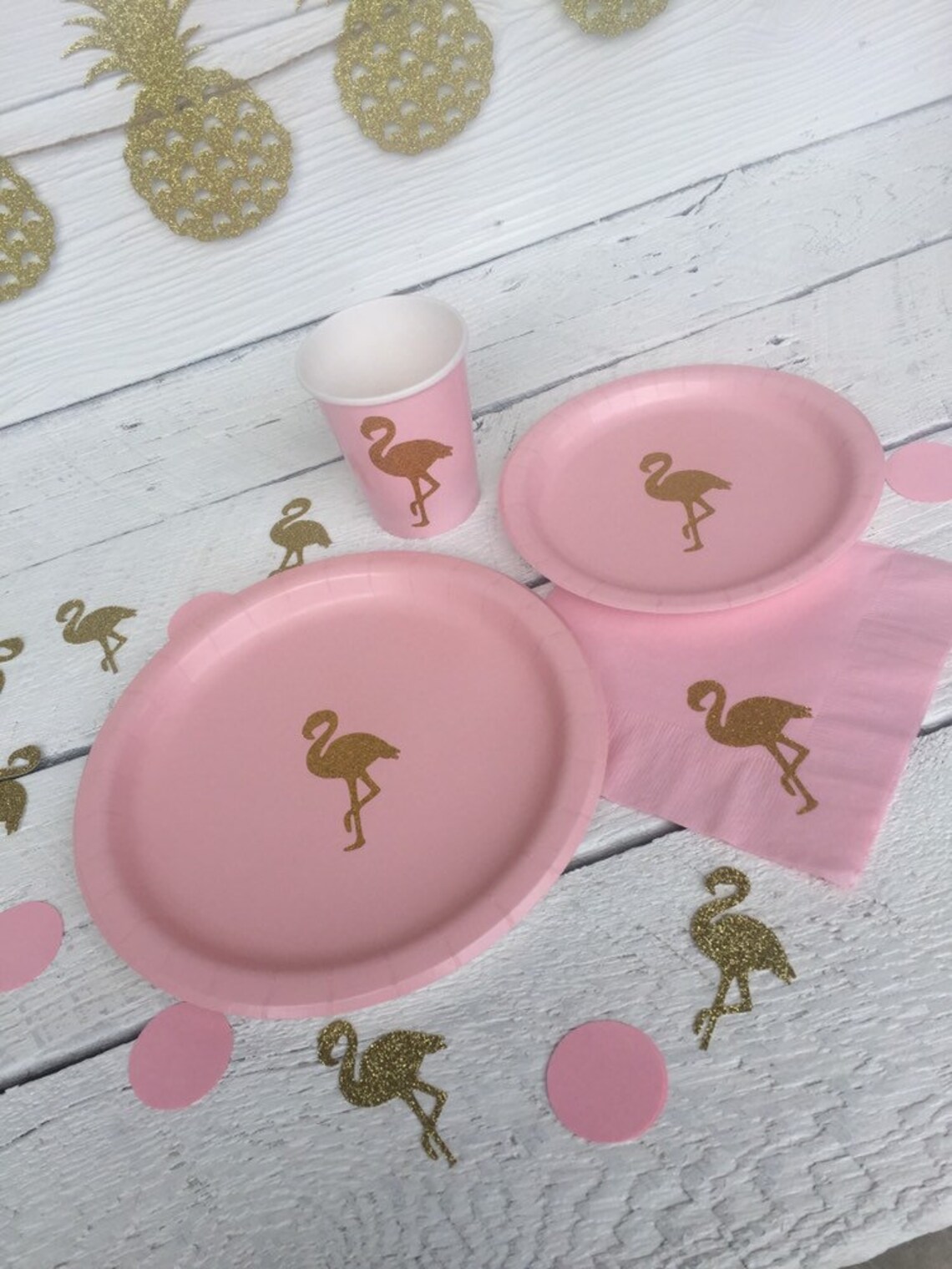 Pastel Pink and Gold Flamingo Party Cups, Plates, and Napkins, Lets ...