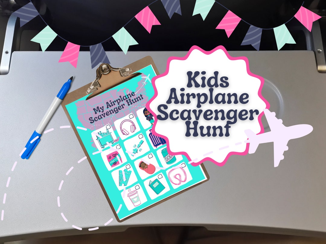 Printable Kids Travel Airplane Scavenger Hunt Pink Purple - Boredom ...