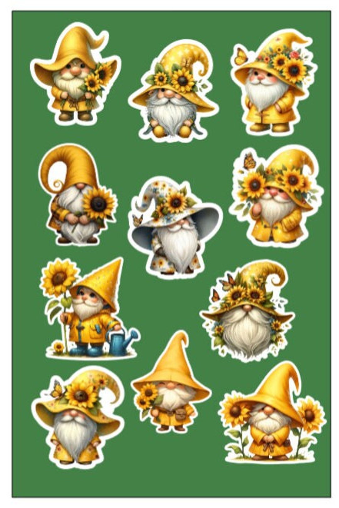 Sunflower Gnomes Sticker Sheet, Gnome Stickers, Water Color Gnome ...