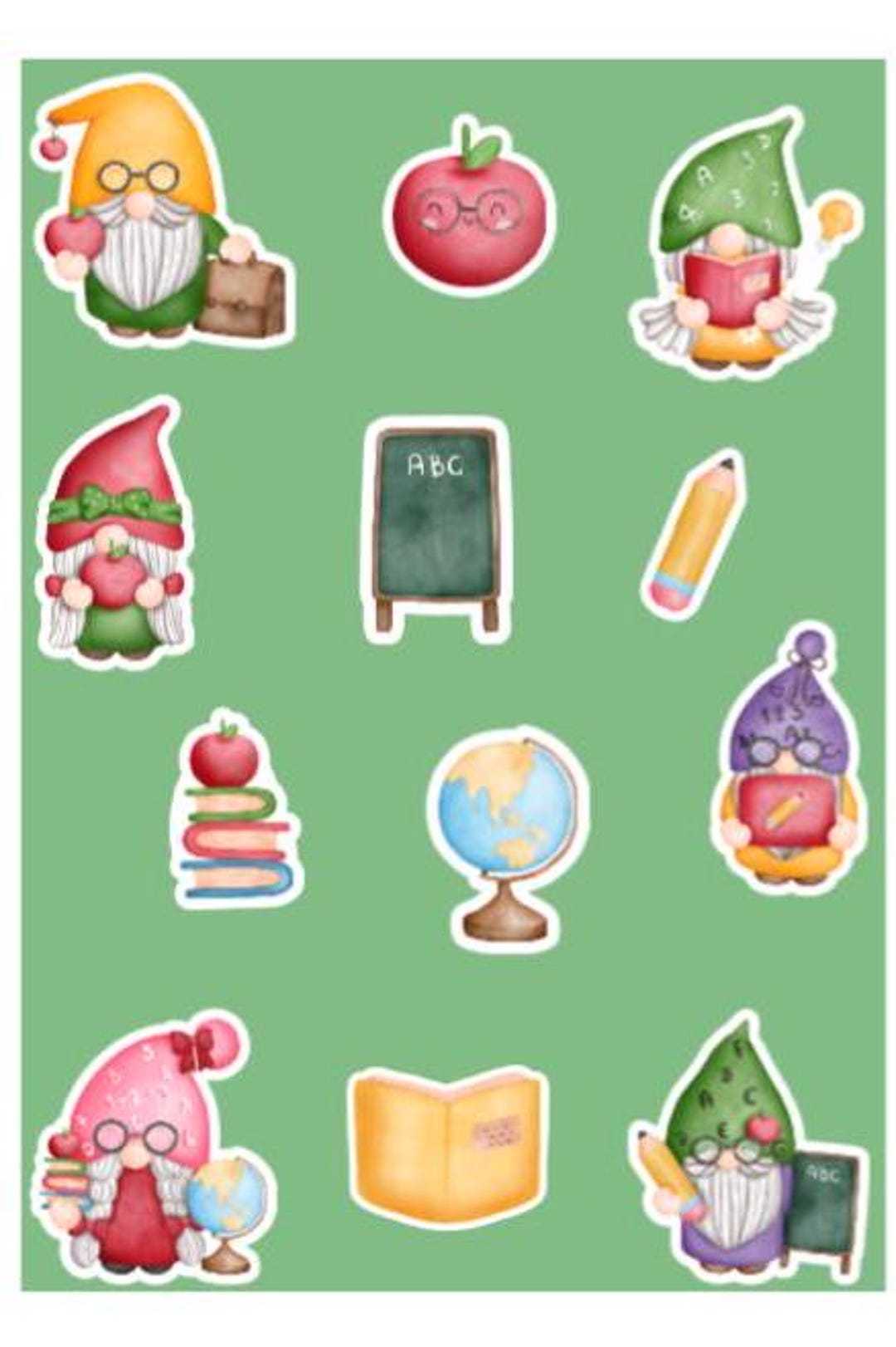 Back to School Gnomes, Back to School Sticker SHEET, Gnome Sticker ...