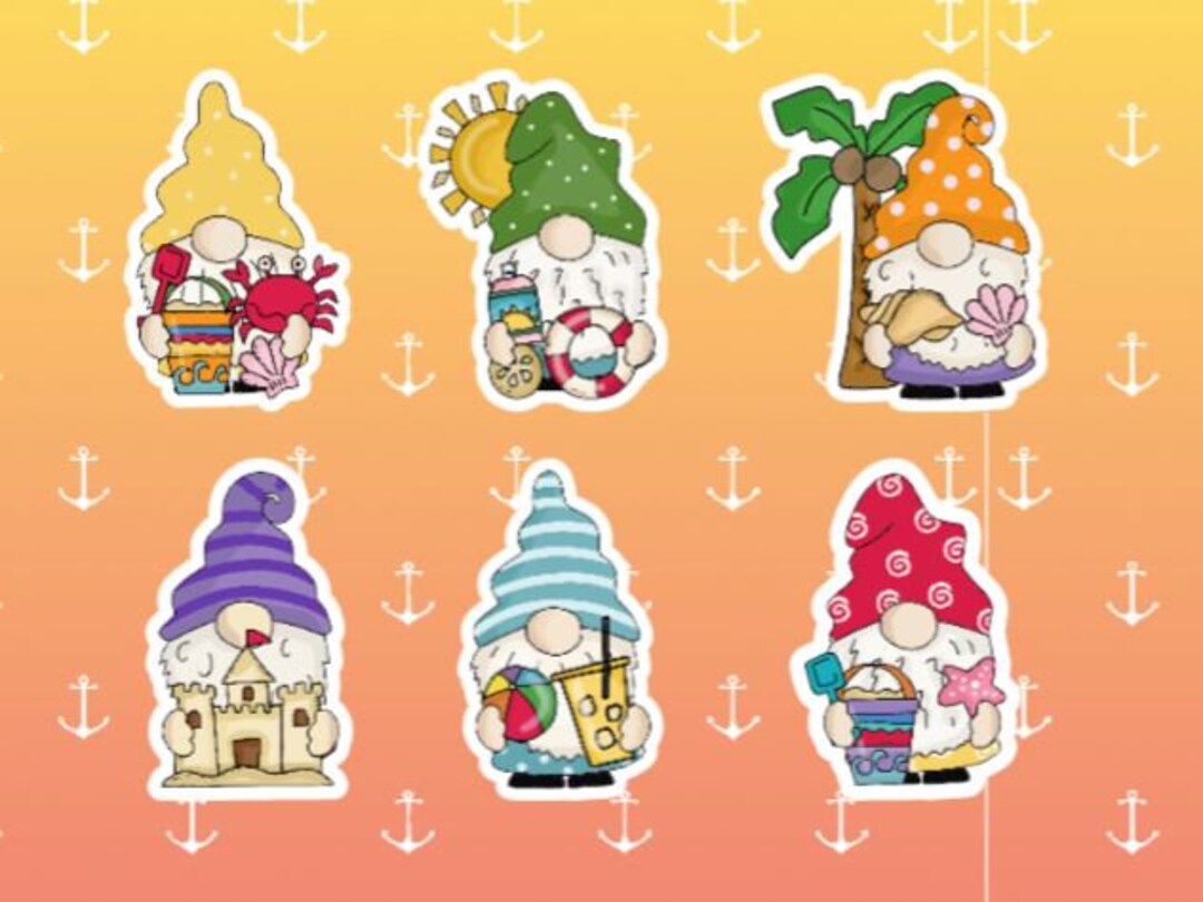 Beachy Gnomes | Gnome Stickers | Summer Gnome Stickers | Beach Gnomes ...