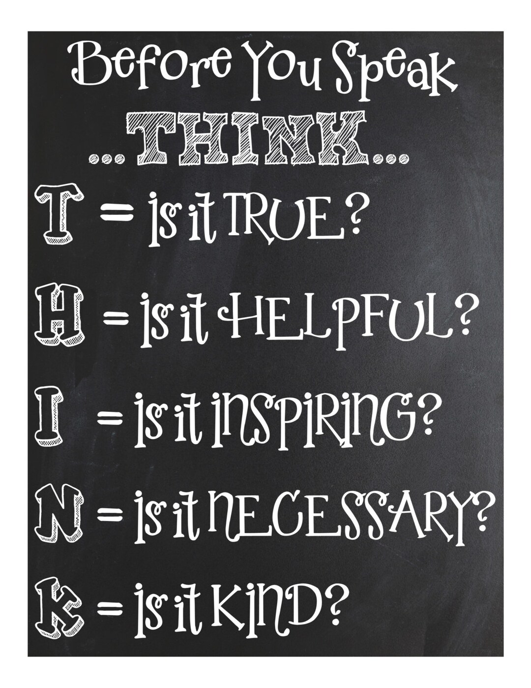Inspirational Classroom Sign ~ THINK (before Acting) ~ - Etsy