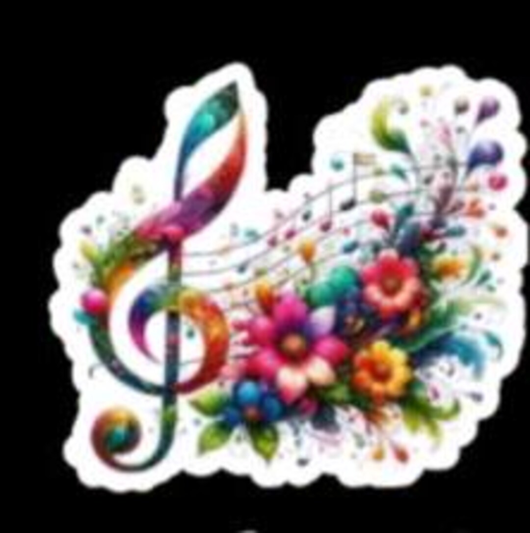 Watercolor Music Note With Flowers Sticker Set - Etsy
