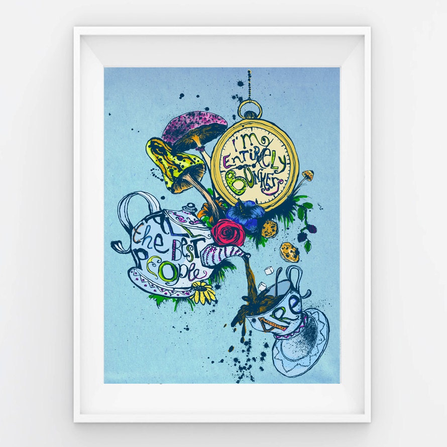 Alice in Wonderland Quote Print I'm Completely Bonkers | Etsy