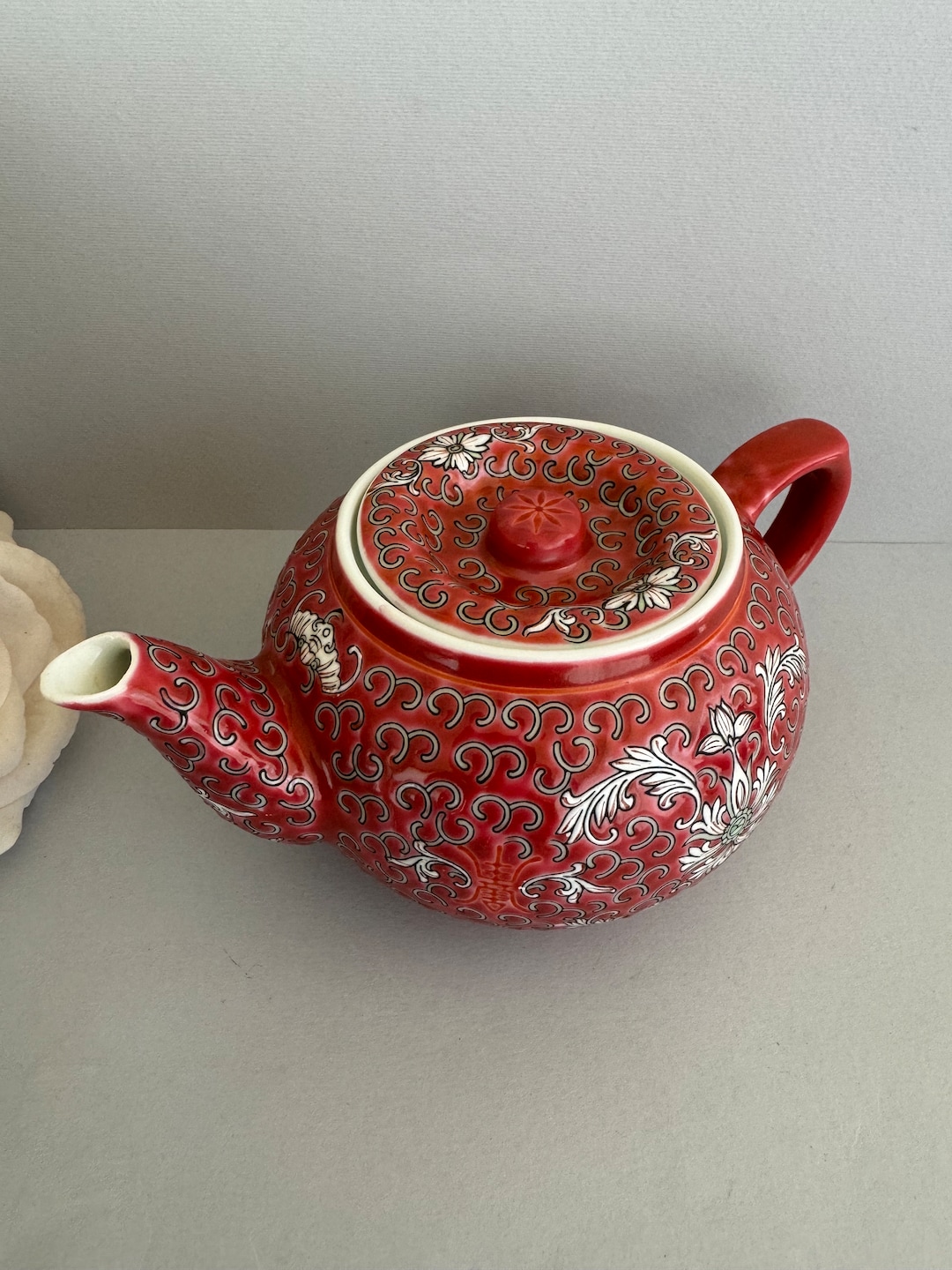 RED CERAMIC TEAPOT, Teapot Made in China, Small Decorated Jug, Vintage ...