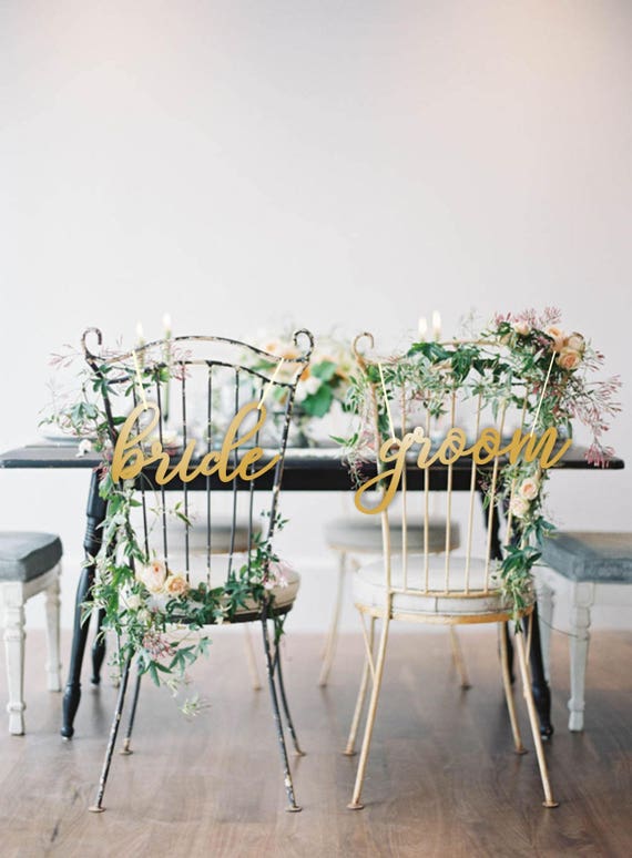 Bride Groom Chair Signs . Gold Chair Signs . Wedding Chair | Etsy