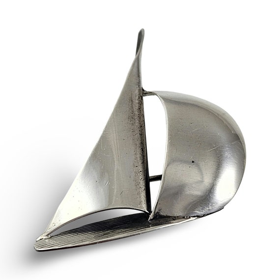Vintage Sterling Silver Sailboat Brooch | Signed Beau - Gem