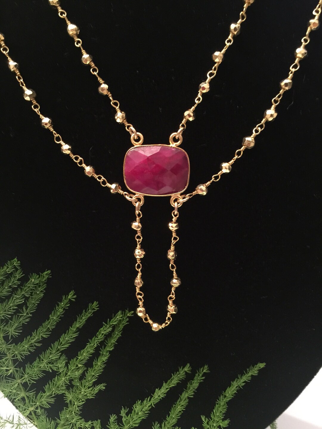 Handmade Ruby Necklace, 14k Gold Filled, Pendant, Unique , Gold Pyrite ...