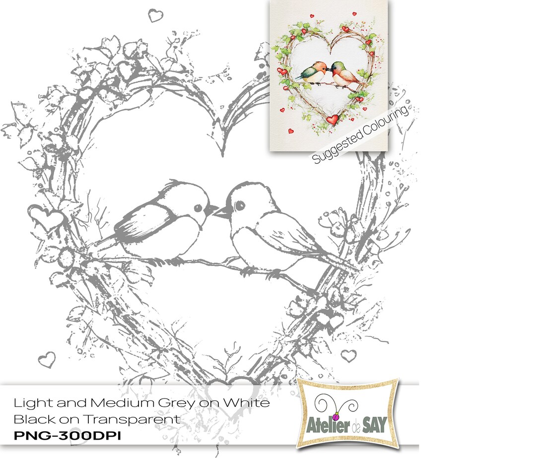 Floral Border Digi Stamp , Heart Frame With Love Birds Clip Art , Cute ...