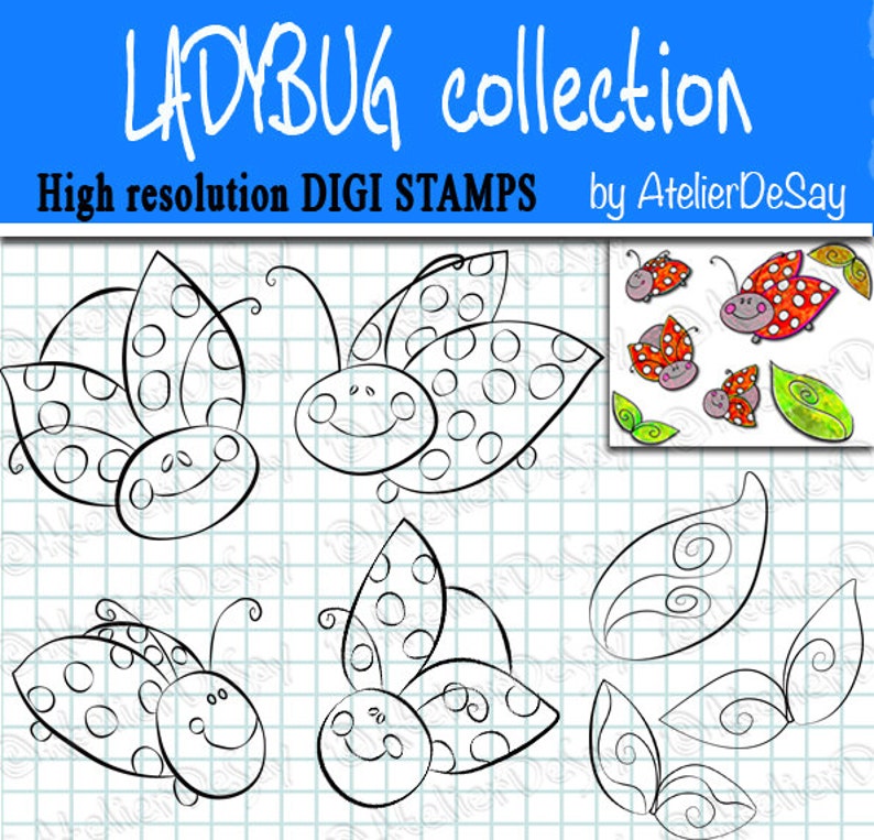 Ladybug Digital STAMP Ladybug Clipart - Etsy