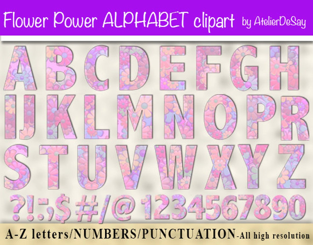 ABC Clipart , Digital Alphabet ,pink, Violet, Printable Letters ...