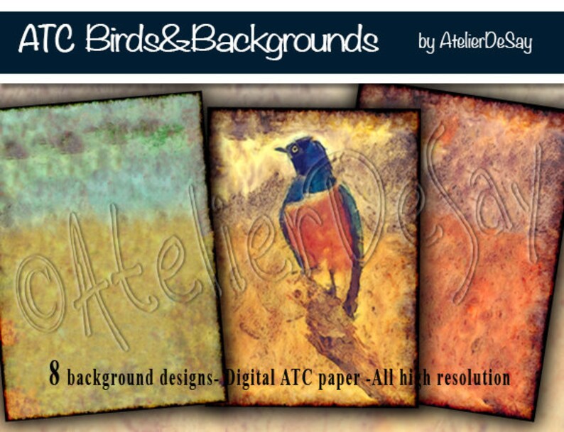 Printable ATC Cards,printable ATC Backgrounds,digital Sheet Set,grunge ...