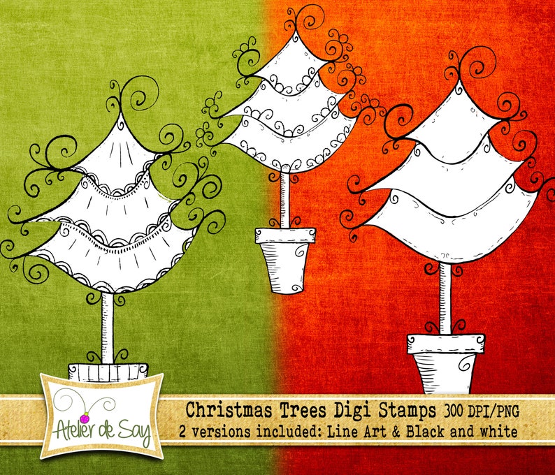 Christmas Digital Stamps Tree Digital Scrapbook Christmas Tree Clipart ...
