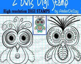 Digital Stamp, Owl With Flower, Card Making, Digi - Etsy