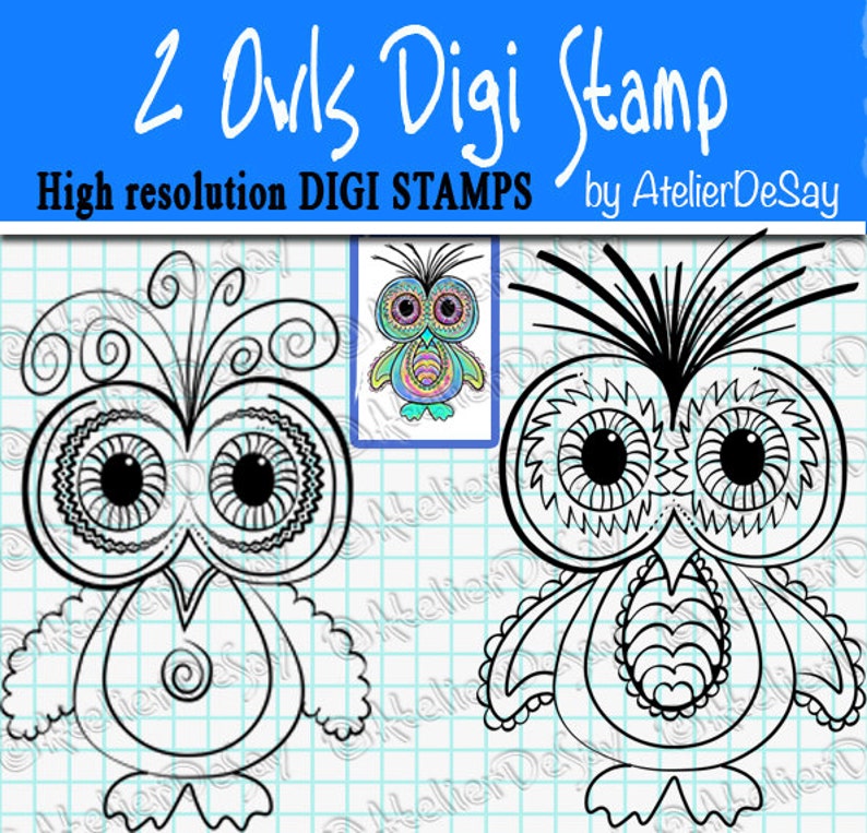 Owl Digital Stamp - Etsy