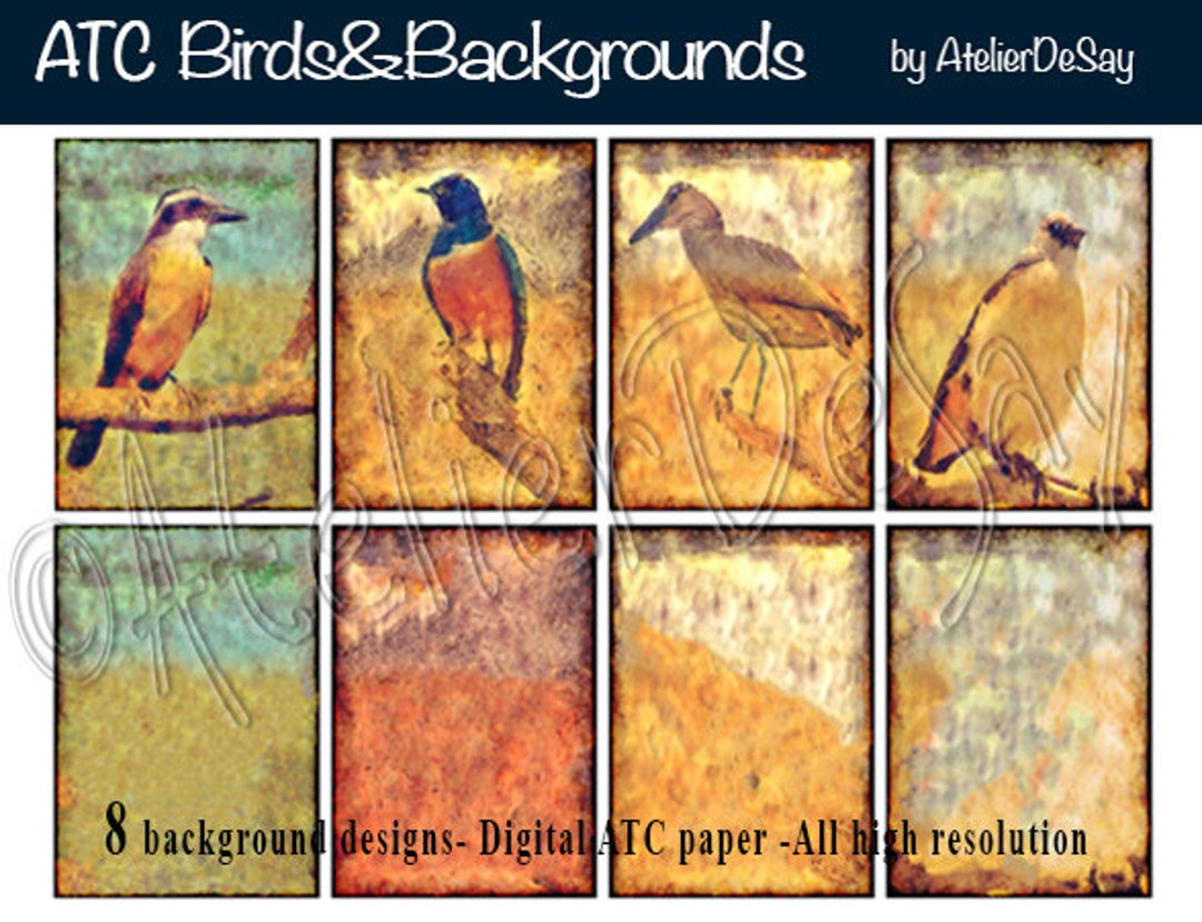 Printable ATC Cards,printable ATC Backgrounds,digital Sheet Set,grunge ...