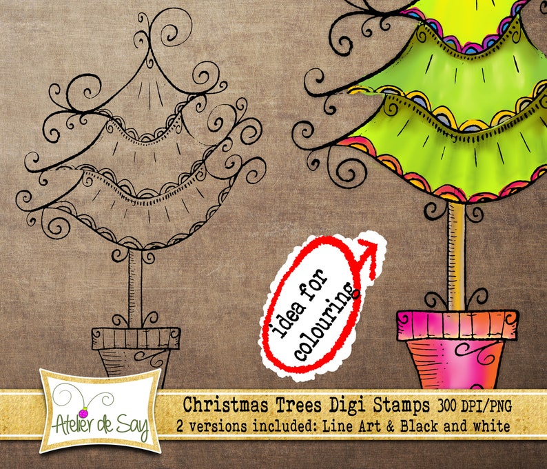 Christmas Digital Stamps Tree Digital Scrapbook Christmas Tree Clipart ...