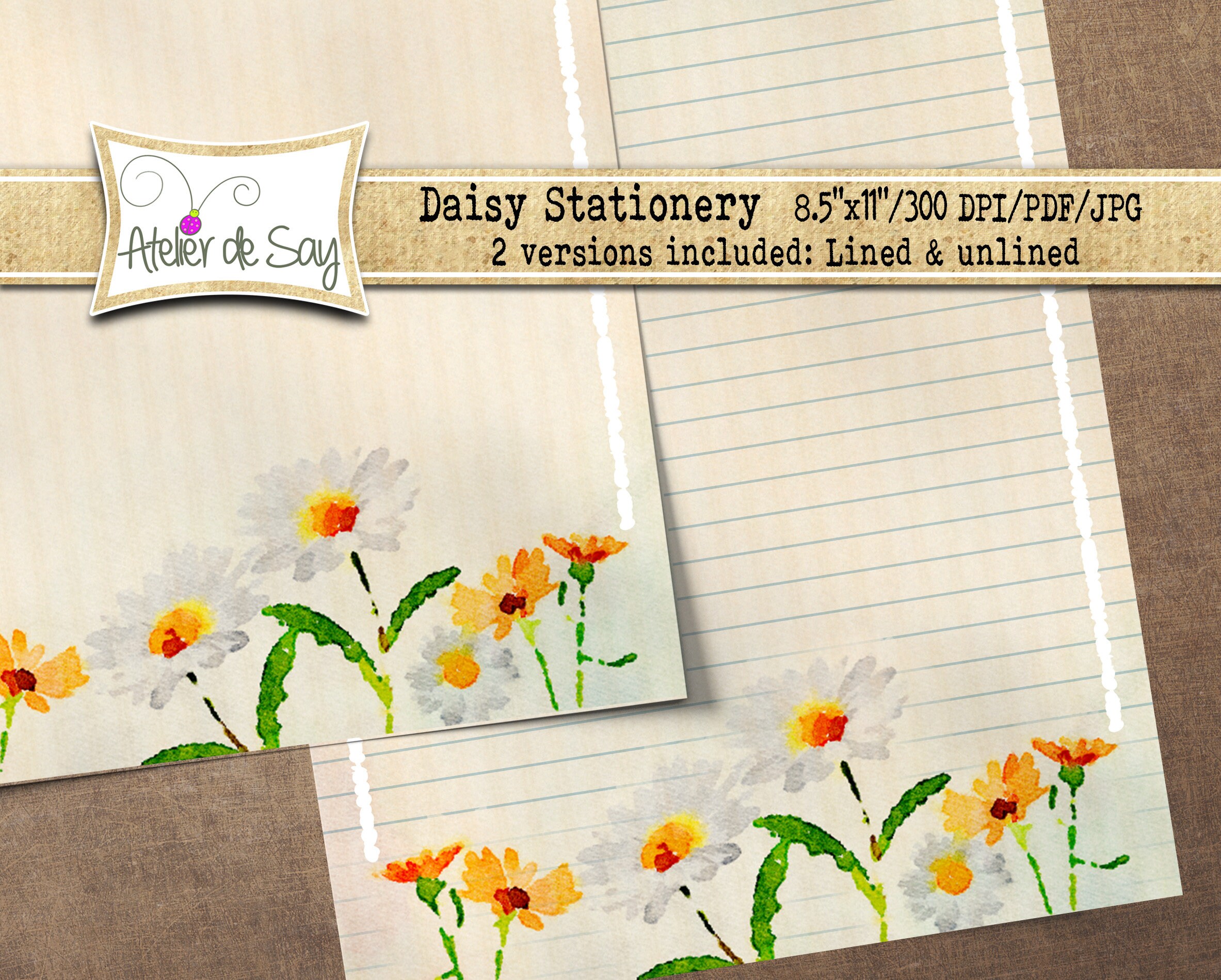 Daisies Printable Journal Pages, Digital Lined and Unlined Writing ...