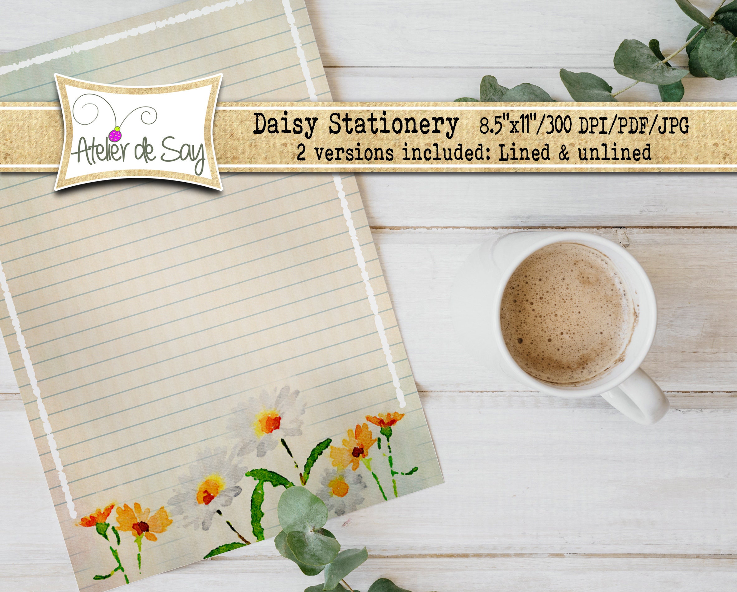Daisies Printable Journal Pages, Digital Lined and Unlined Writing ...