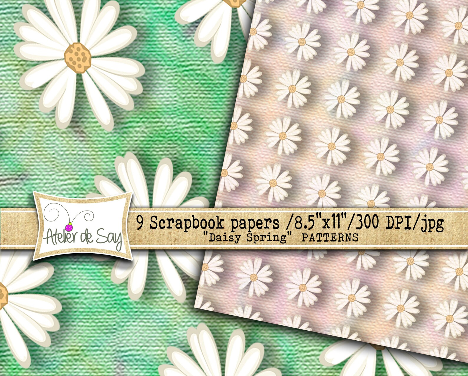 Daisy Spring Digital Paper/floral Paper/daisies/ Digital - Etsy