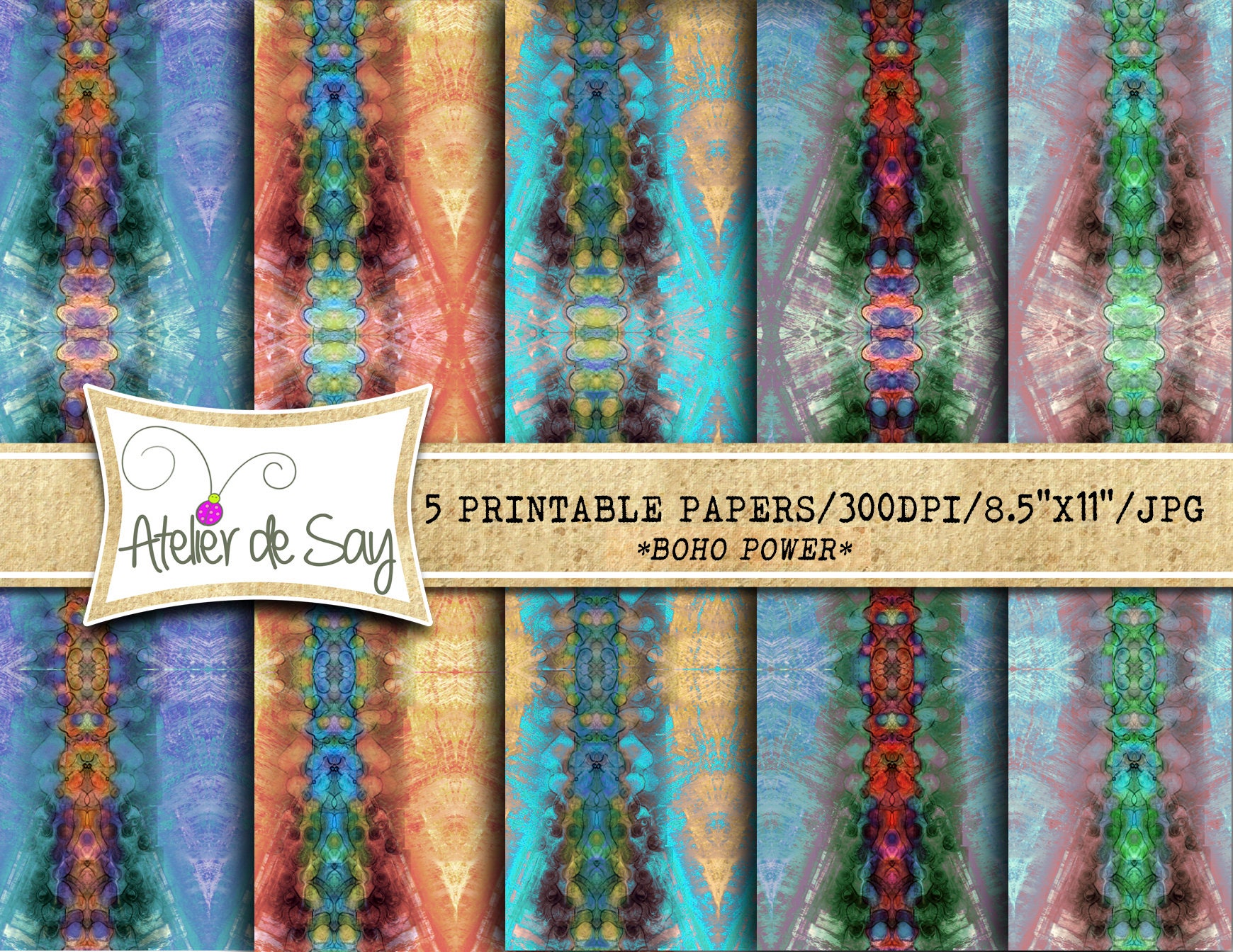 Boho Digital Paper Set/digital Paper Bundle/tribal Boho Paper/colorful ...