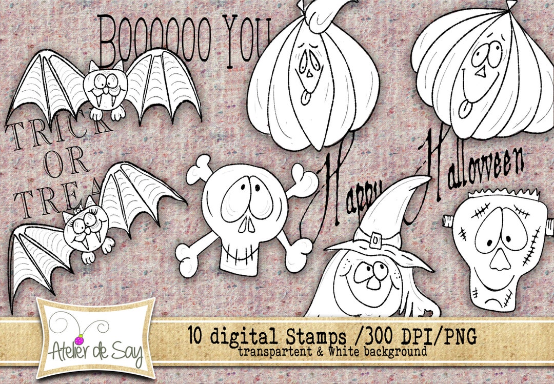 Cute Halloween Digi Stamp/halloween Digital Stamp/cute Ghost/cute Witch ...