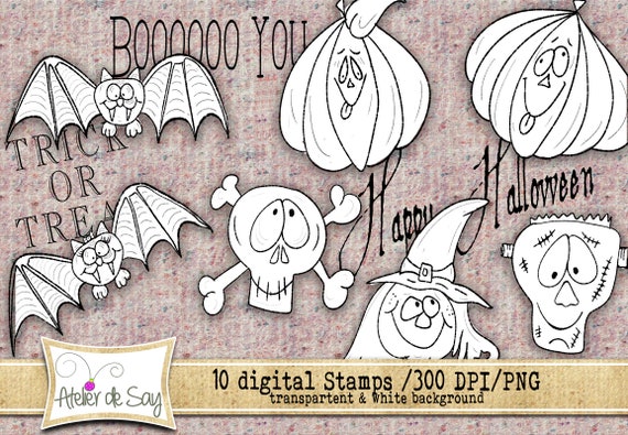 Cute Halloween Digi Stamp/halloween Digital Stamp/cute - Etsy