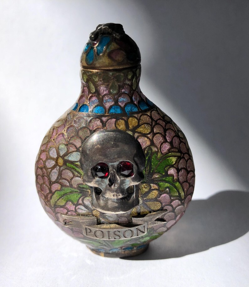 Antique Chinese Poison Snuff Bottle Handmade Silver Skull & Crossbones ...