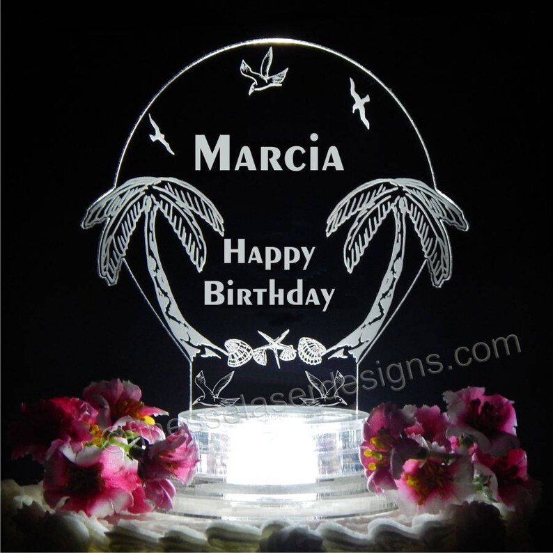 Personalized LED Palm Trees Beach Themed Birthday Cake Topper - Etsy
